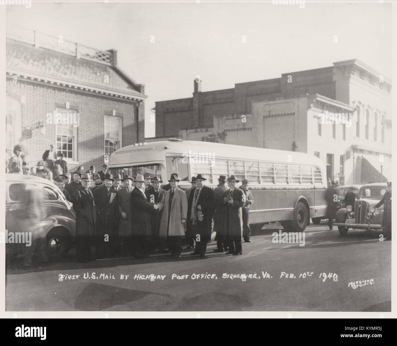 Historic photograph of the first Highway Post Office bus in Strasburg ...