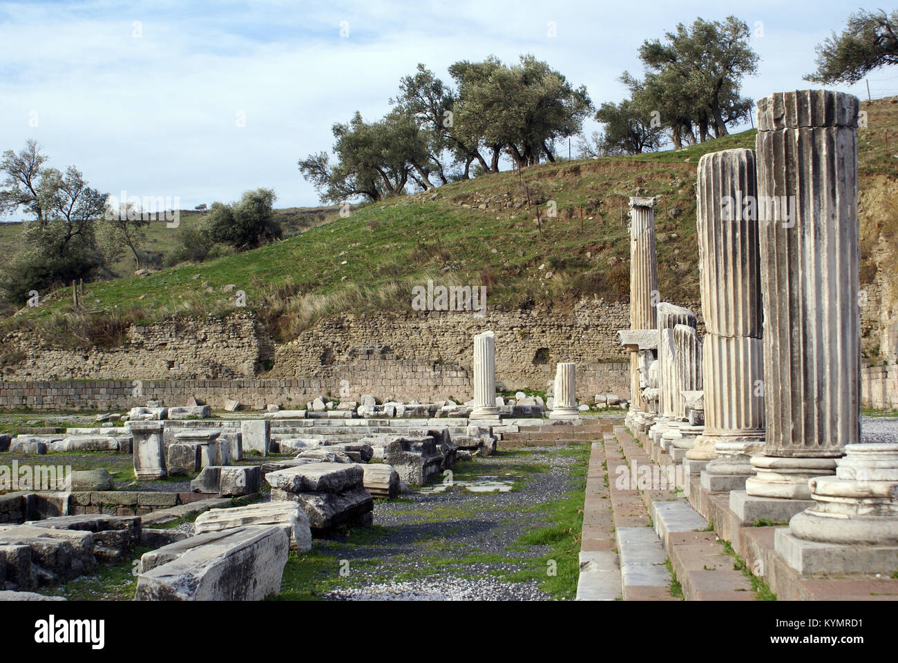 Marble columns and ruins of Asklepion in Pergama, Turkey Stock Photo ...