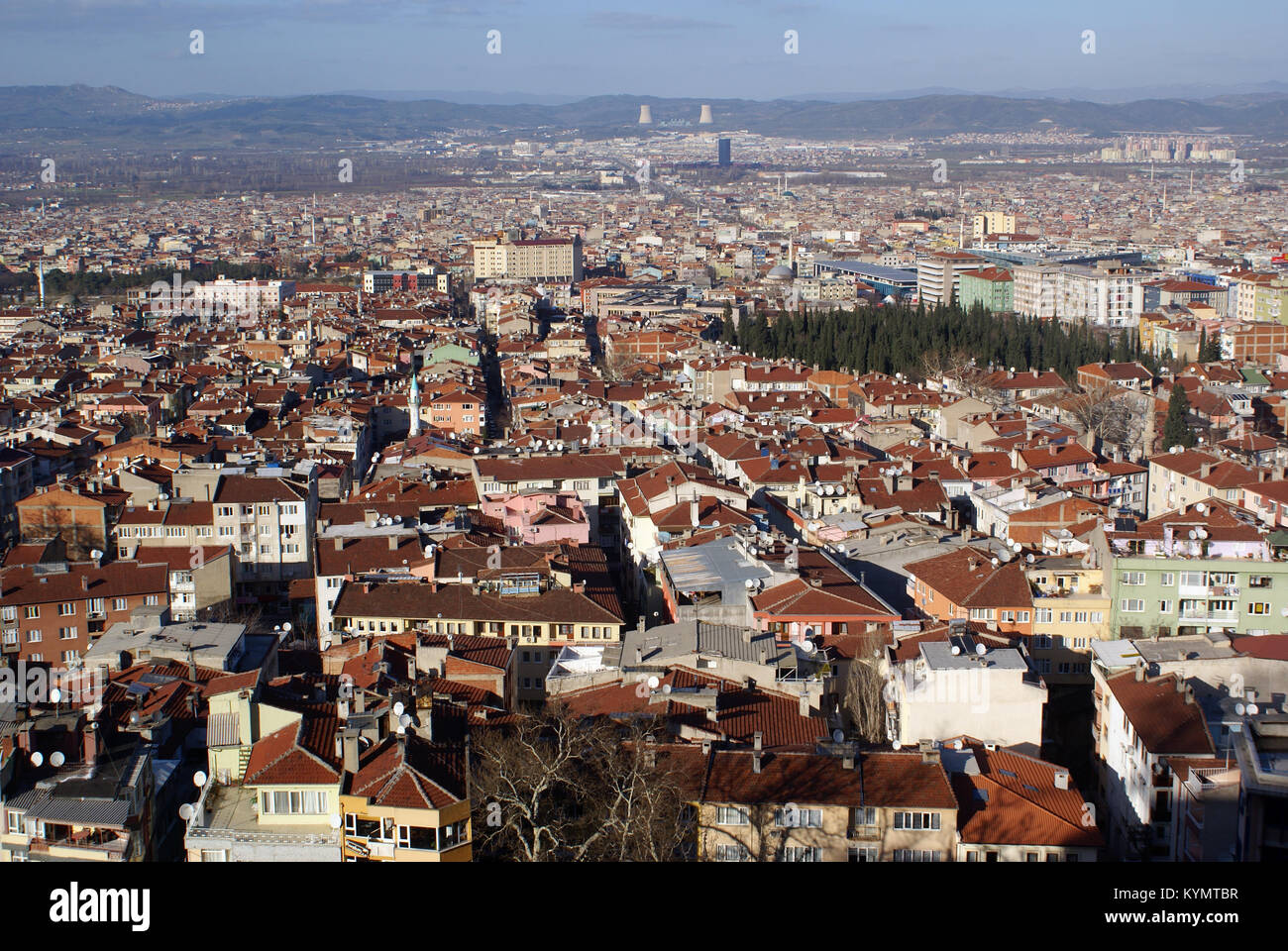 View of houses in Bursa from the castle on the top of hill, Turkey ...