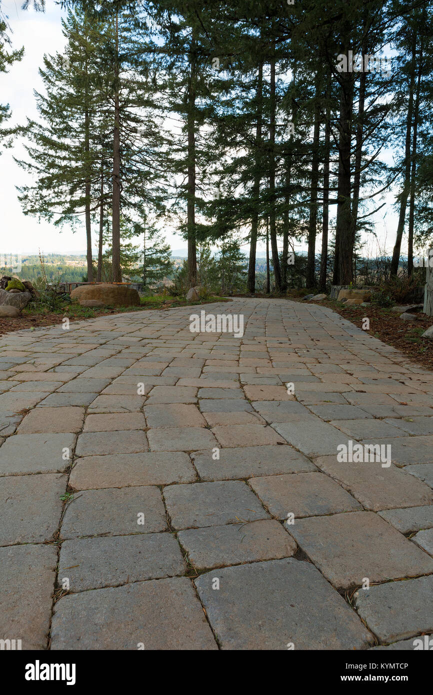 Garden Backyard brick stone concrete pavers walking path hardscape ...