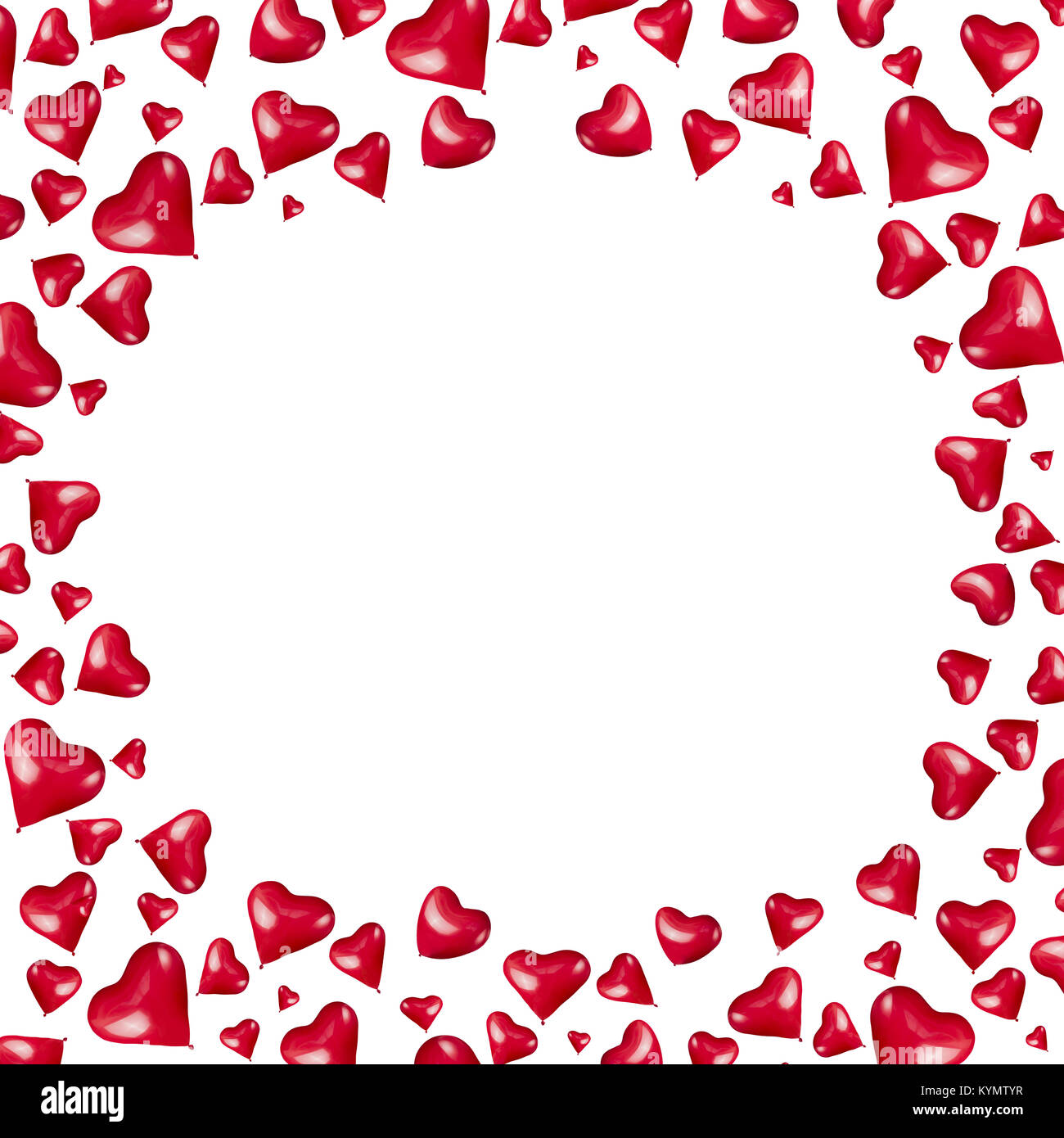 Frame made of red hearts shaped balloons on white background, isolated ...