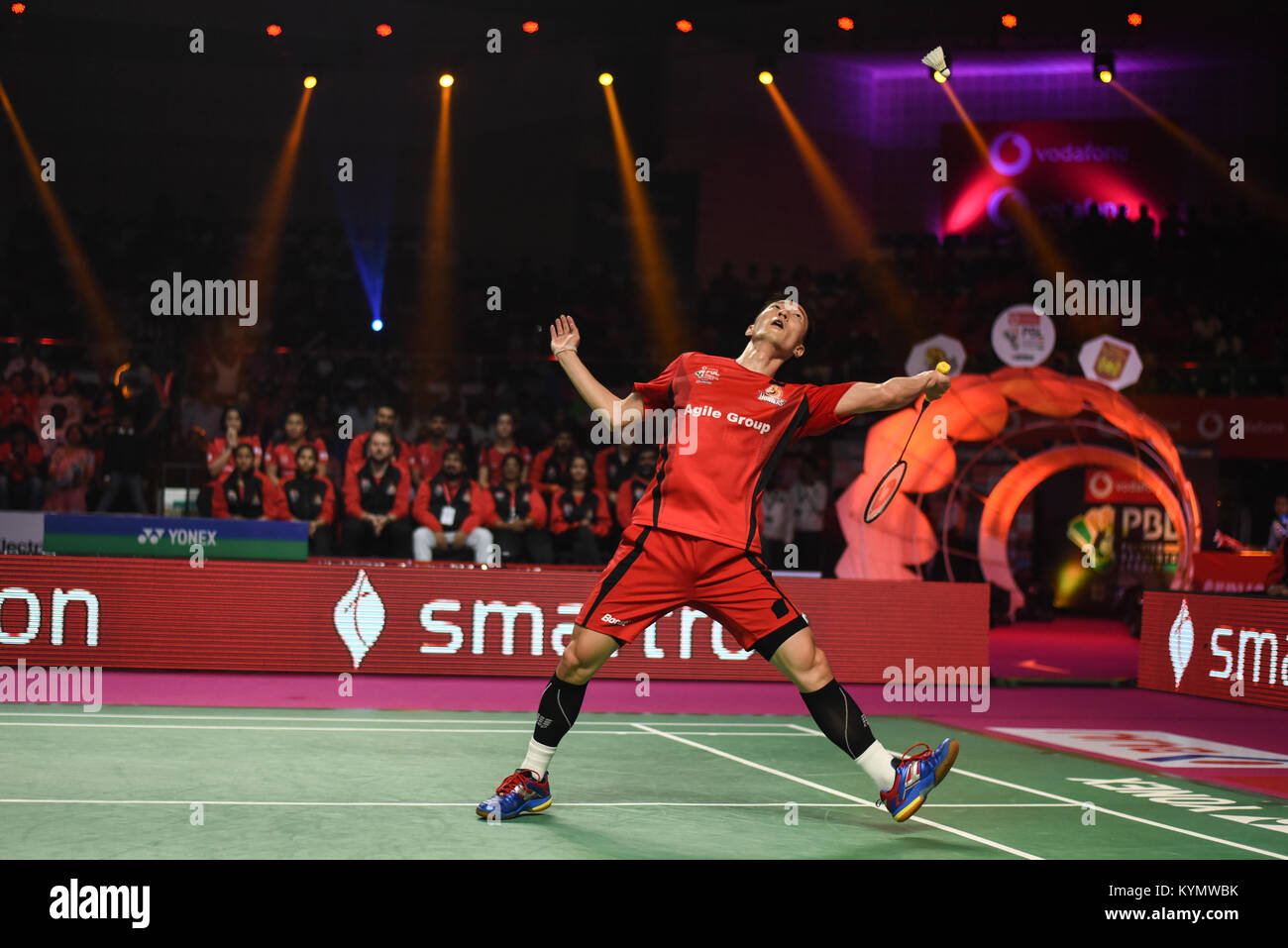Hyderabad, India. 14th Jan, 2018. Lee Hyun II of Hyderabad Hunters in action during PBL Premiere ...