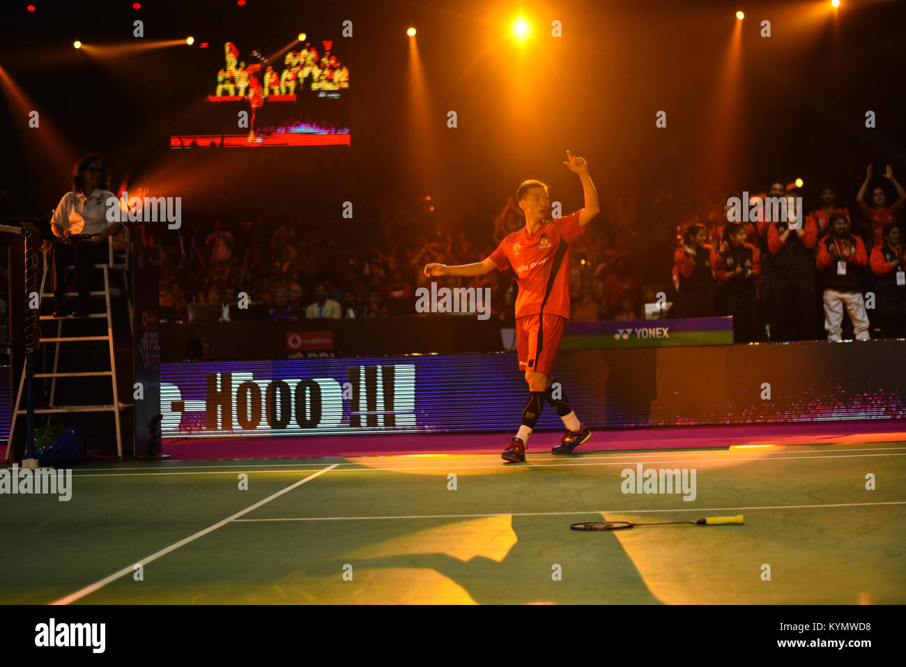 Hyderabad, India. 14th Jan, 2018. Lee Hyun II of Hyderabad Hunters during PBL Premiere Badminton ...