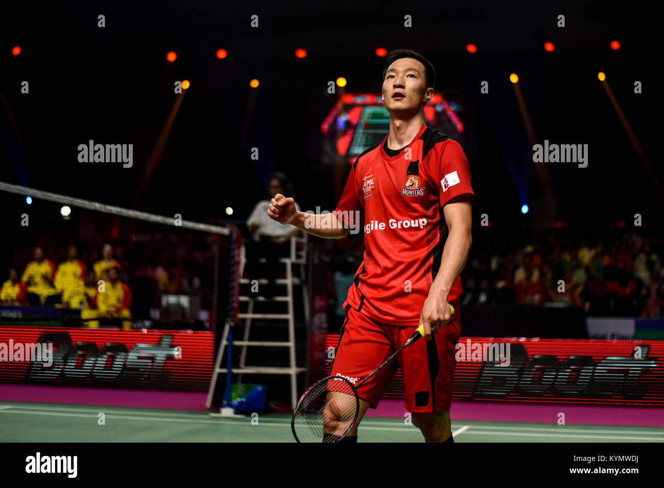 Hyderabad, India. 14th Jan, 2018. Lee Hyun II of Hyderabad Hunters during PBL Premiere Badminton ...