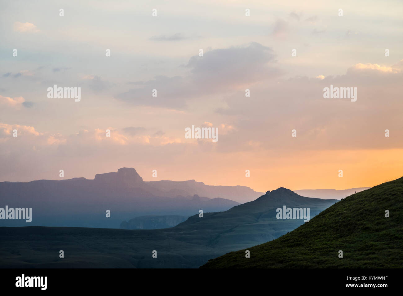 Drakensberg, South Africa view of the mountains during sunset Stock ...