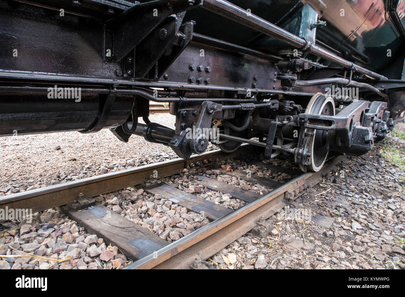 closeup on the chassis of the old train Stock Photo - Alamy