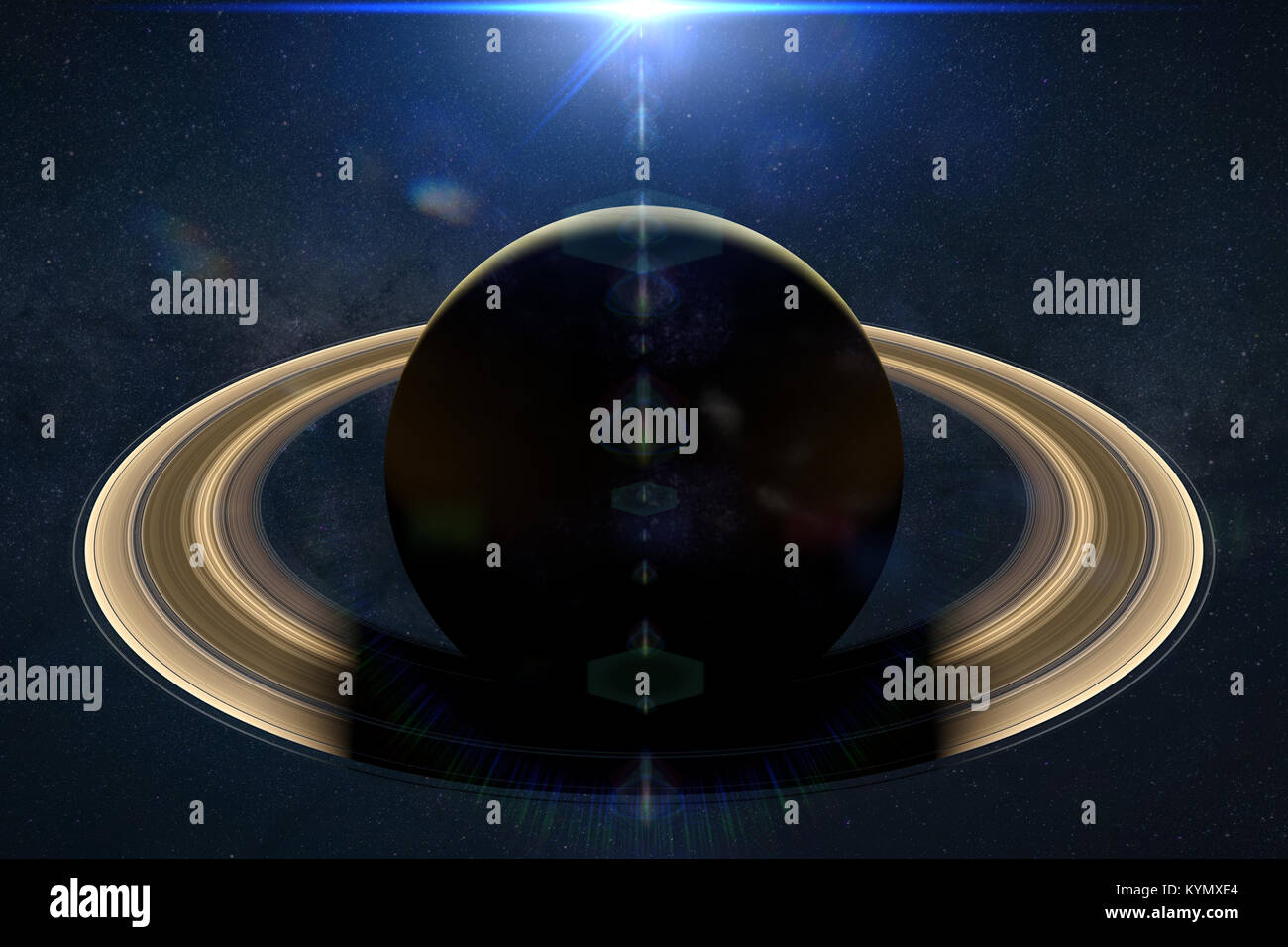 intense sunrise over the planet Saturn, 3d rendering, elements of this ...