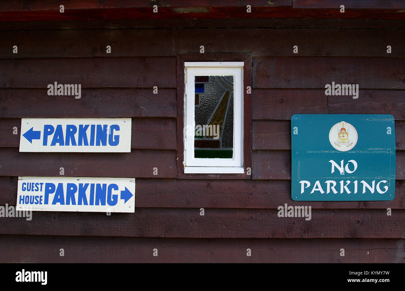 Signs for visitors in the grounds of the Buddhist monastery at Samye ...
