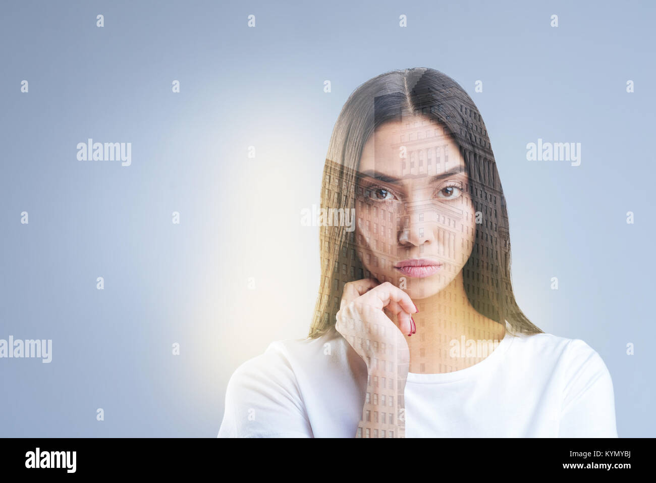 Earnest appealing woman thinking hard Stock Photo - Alamy