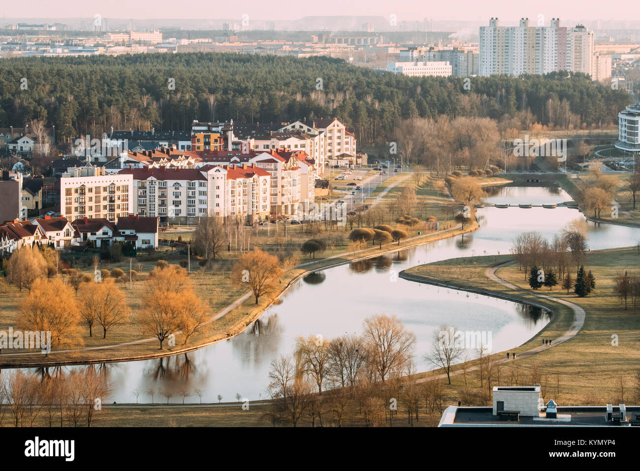 Aerial view houses park river hi-res stock photography and images - Alamy