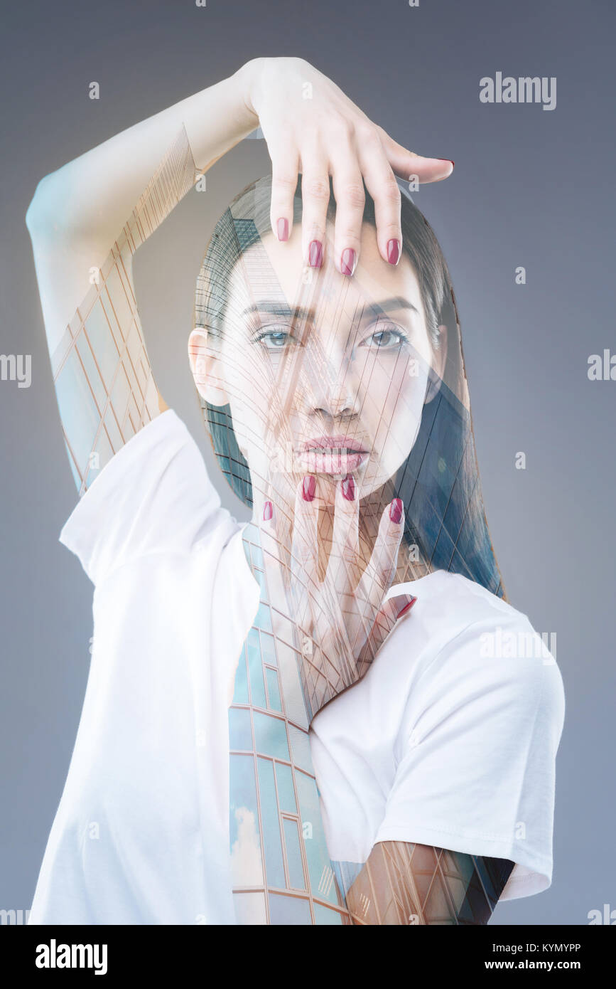 Cute budding woman opening new vision Stock Photo - Alamy