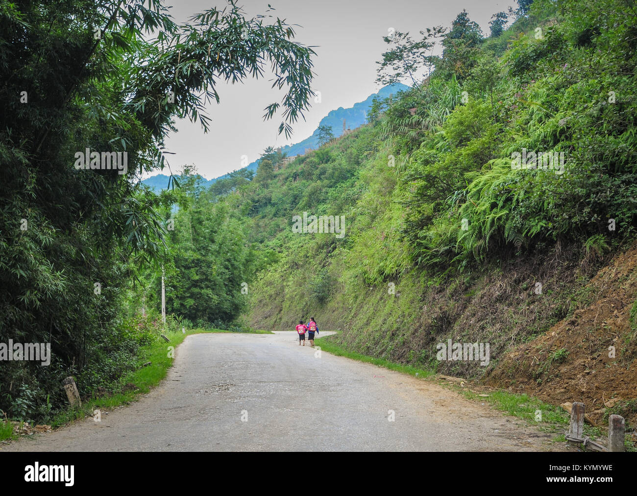 Children walking on rural road in Ha Giang Province, Northern Vietnam ...