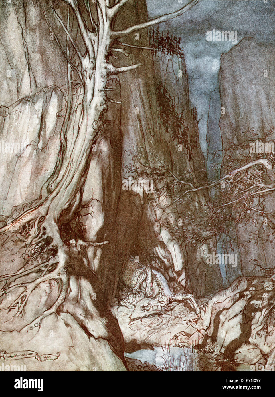 An illustration by Arthur Rackham from 'The Rhinegold & The Valkyrie ...
