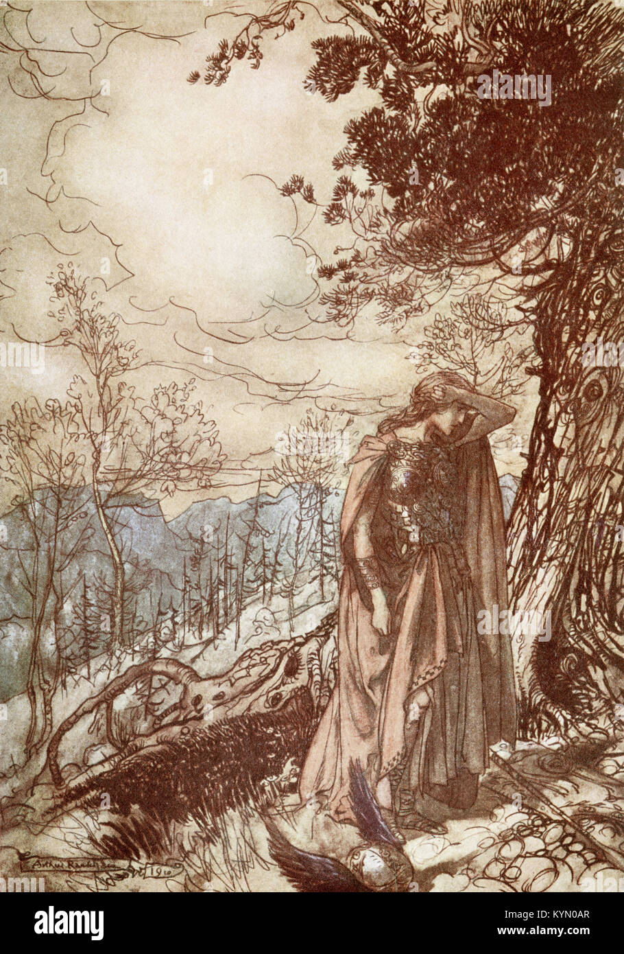 An illustration by Arthur Rackham from 'The Rhinegold & The Valkyrie ...