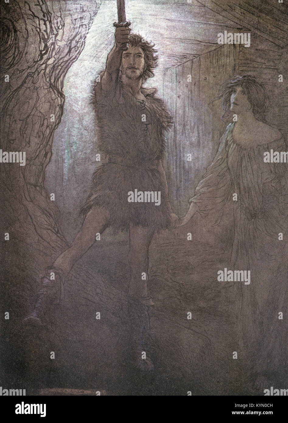 An illustration by Arthur Rackham from 'The Rhinegold & The Valkyrie ...