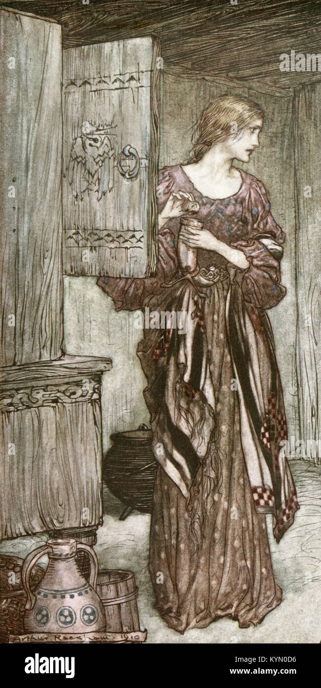 An illustration by Arthur Rackham from 'The Rhinegold & The Valkyrie ...