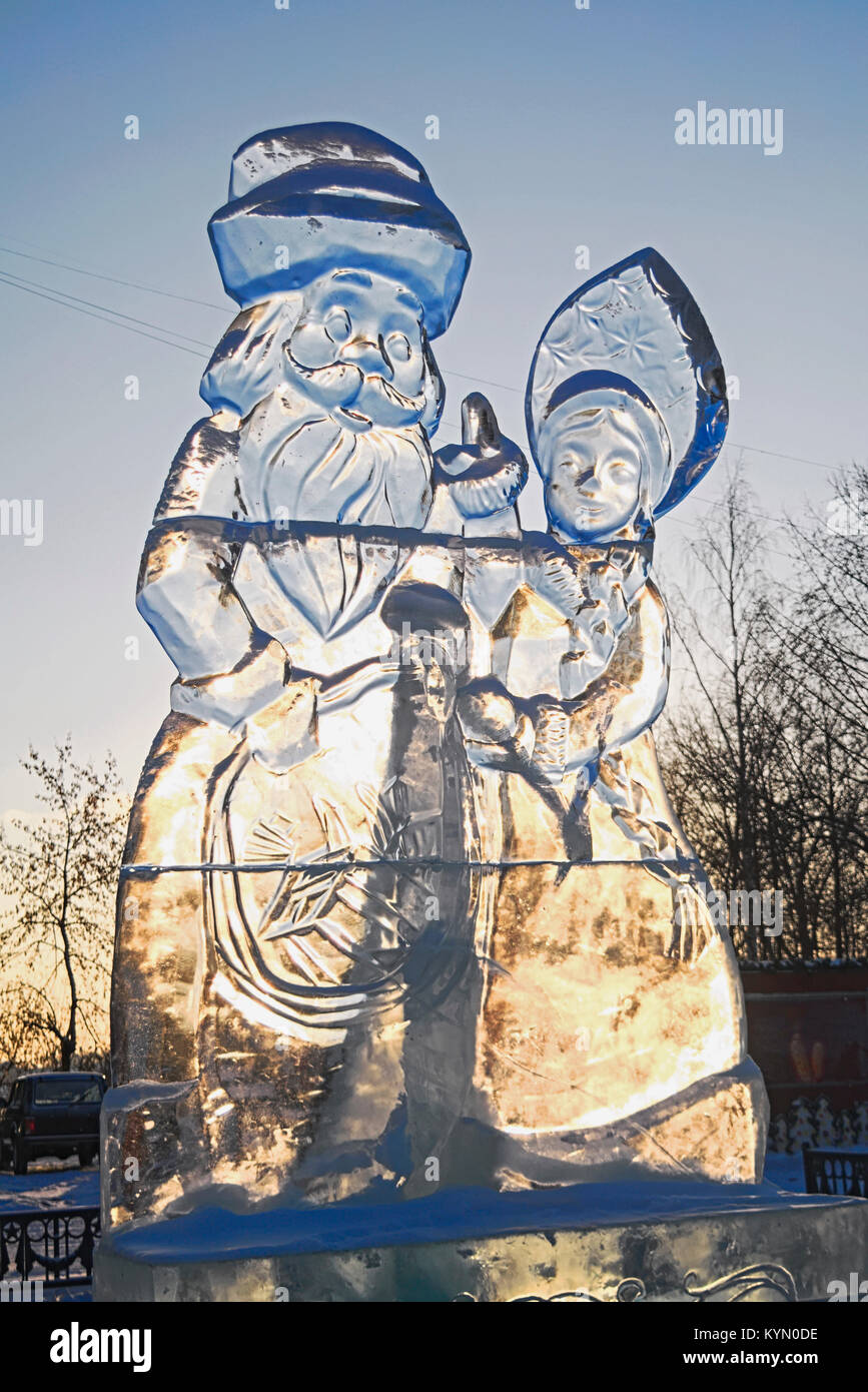 New Year's ice sculptures on the sunset background Stock Photo - Alamy