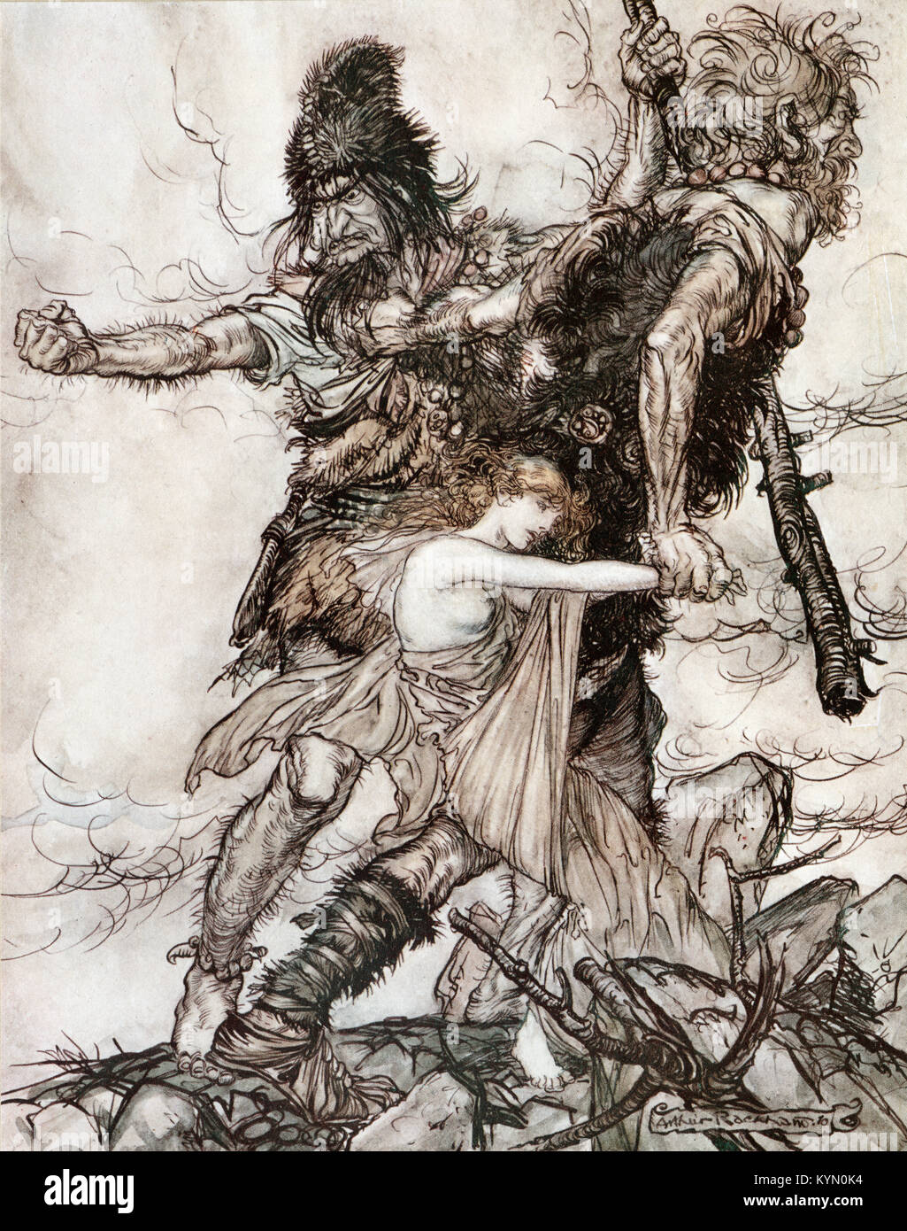 An illustration by Arthur Rackham from 'The Rhinegold & The Valkyrie ...