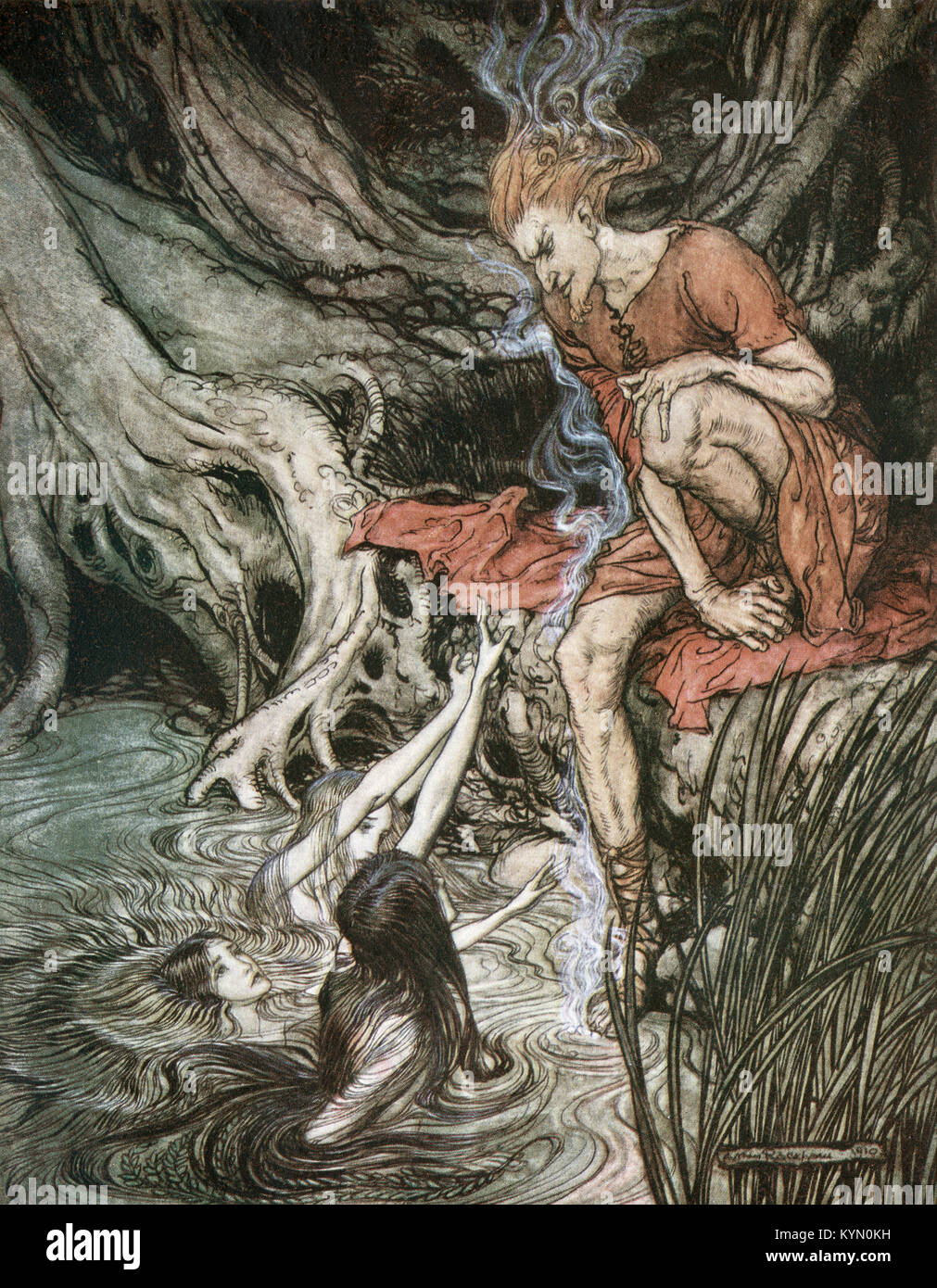 An illustration by Arthur Rackham from 'The Rhinegold & The Valkyrie ...