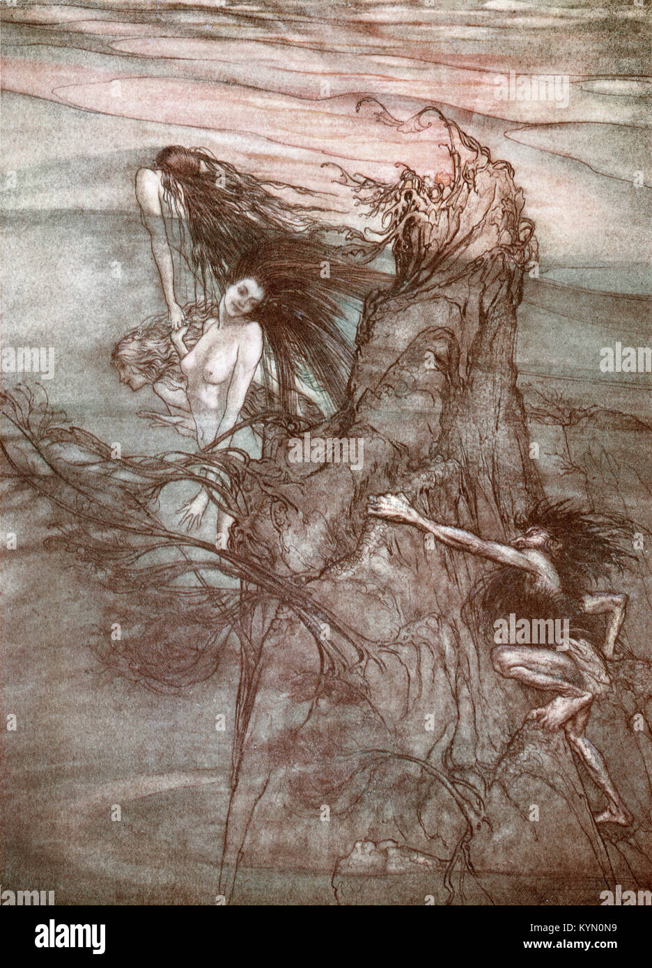 An illustration by Arthur Rackham from 'The Rhinegold & The Valkyrie ...