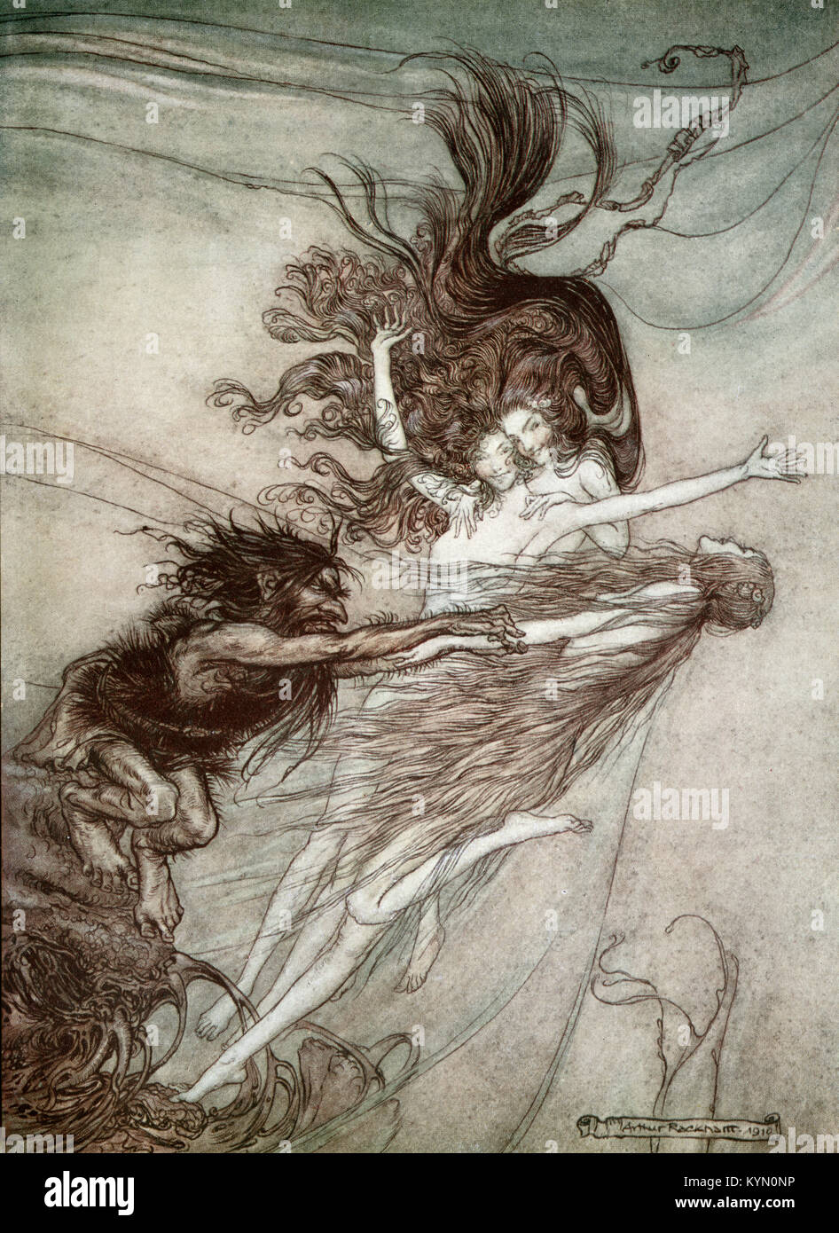 An illustration by Arthur Rackham from 'The Rhinegold & The Valkyrie ...