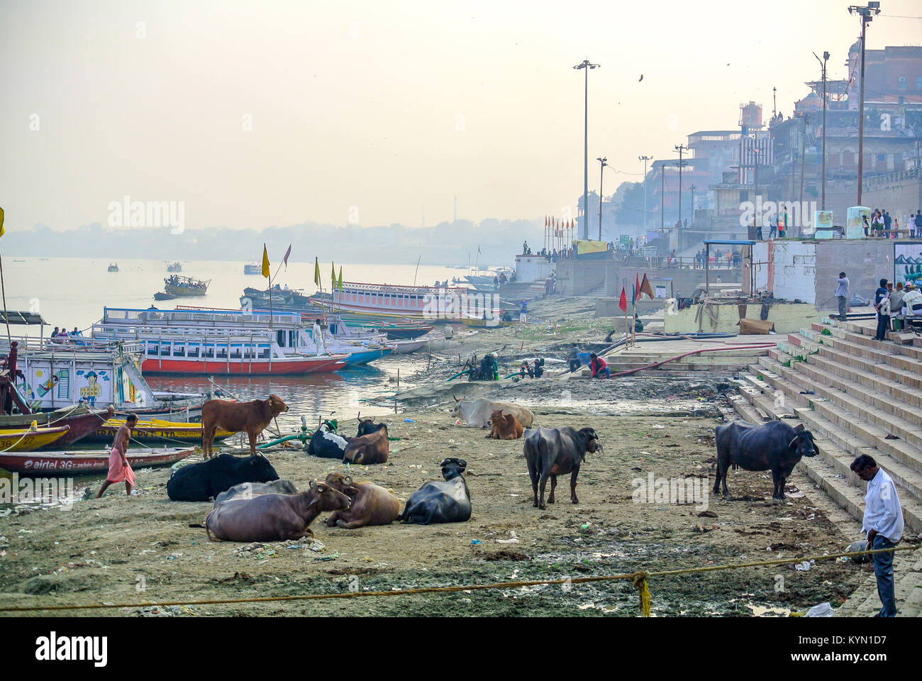 Varanasi, Uttar Pradesh, India, Cityscape of Banares with the Ganges ...