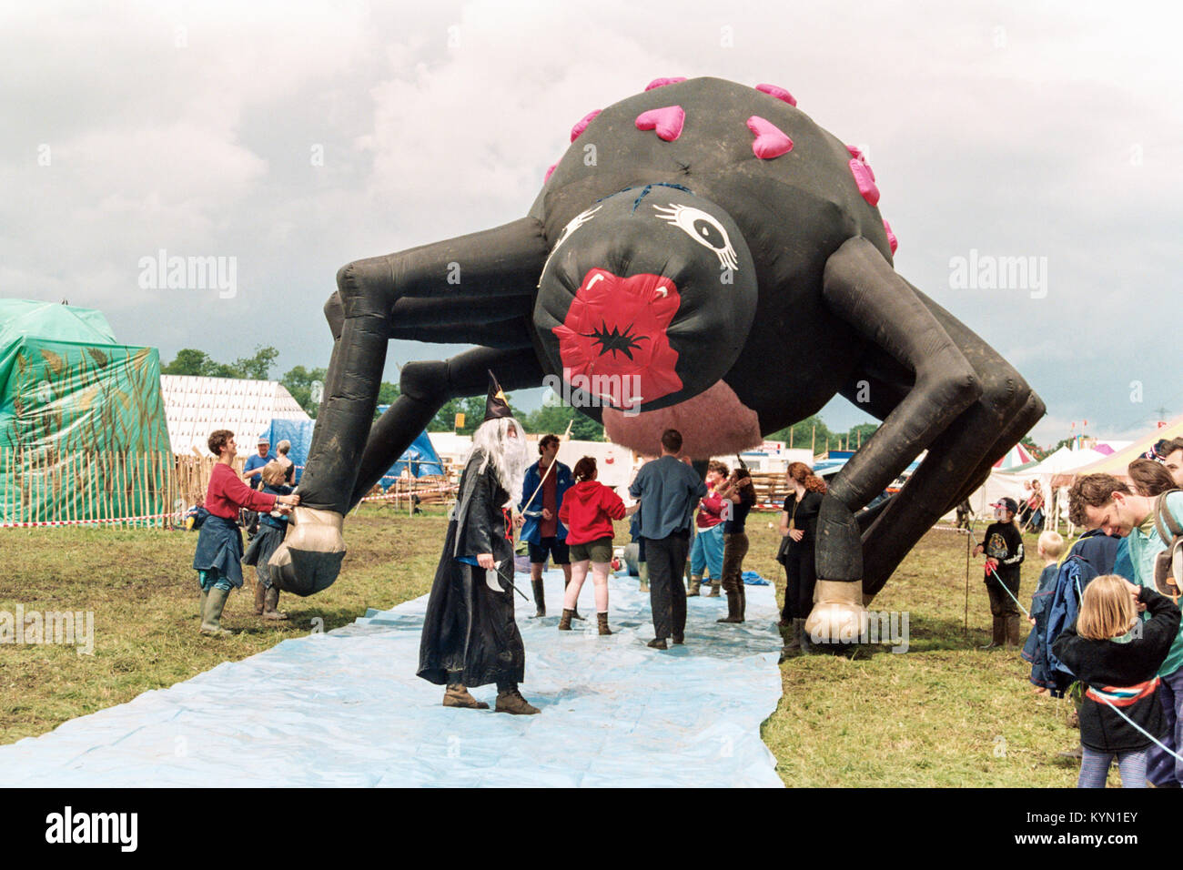 Giant inflatable spider at the Glastonbury Festival 1998, Worthy Farm ...