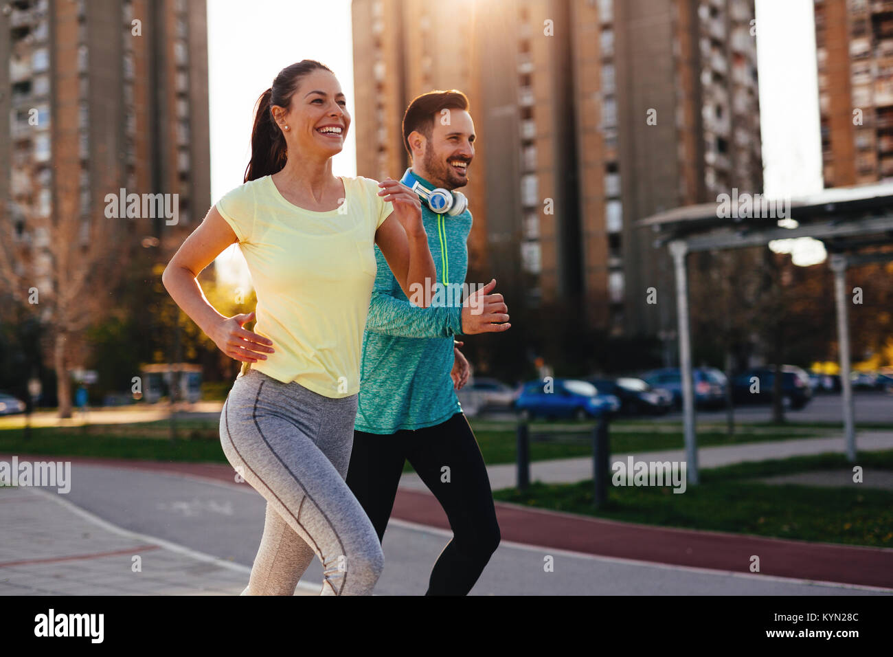 Portrait sporty couple running sport hi-res stock photography and ...