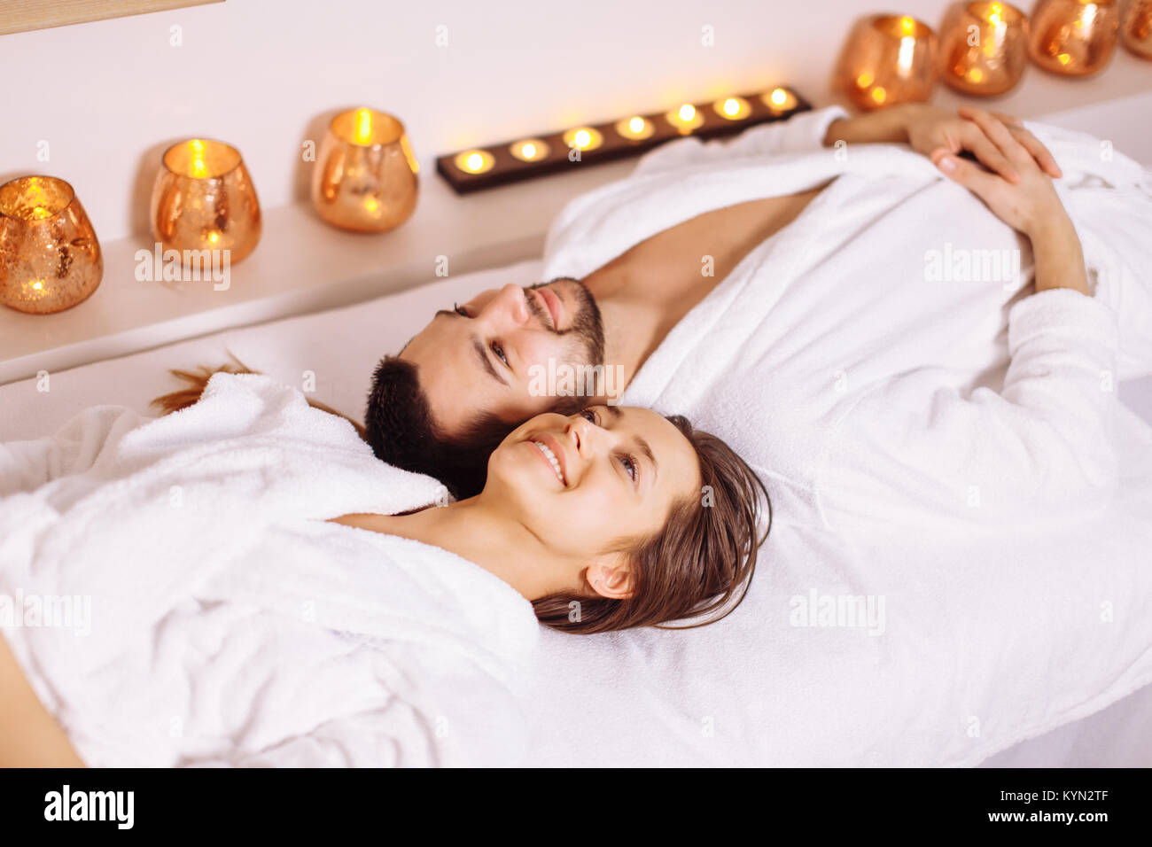 Beautiful couple relaxing in spa center Stock Photo - Alamy