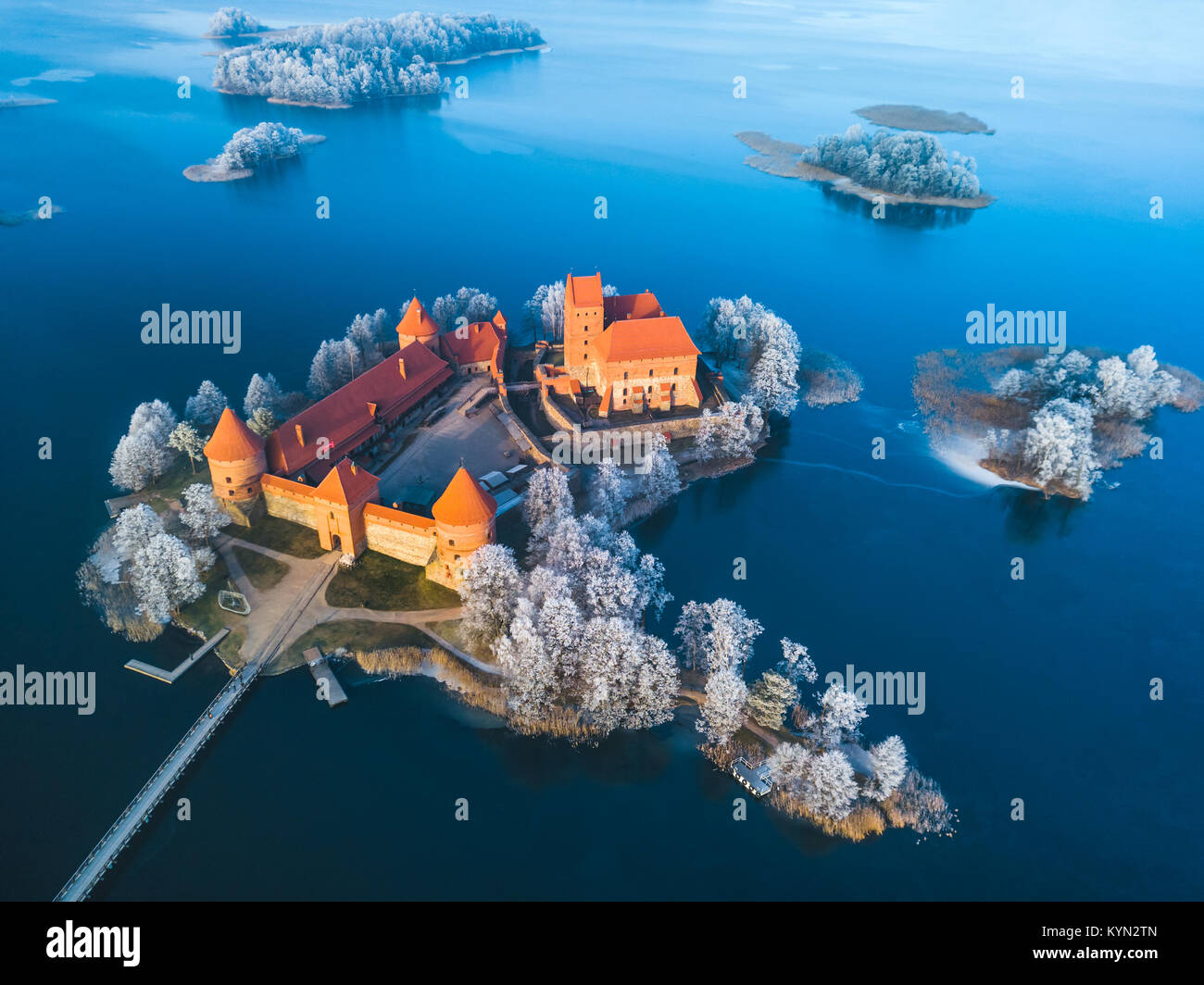 Above Trakai castle at winter, aerial Stock Photo - Alamy