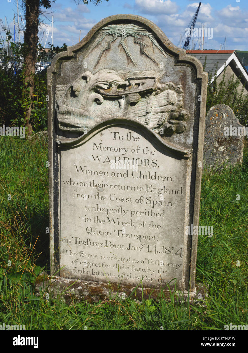 Memorial in the churchyard at Mylor, Falmouth, Cornwall. Commemorates ...