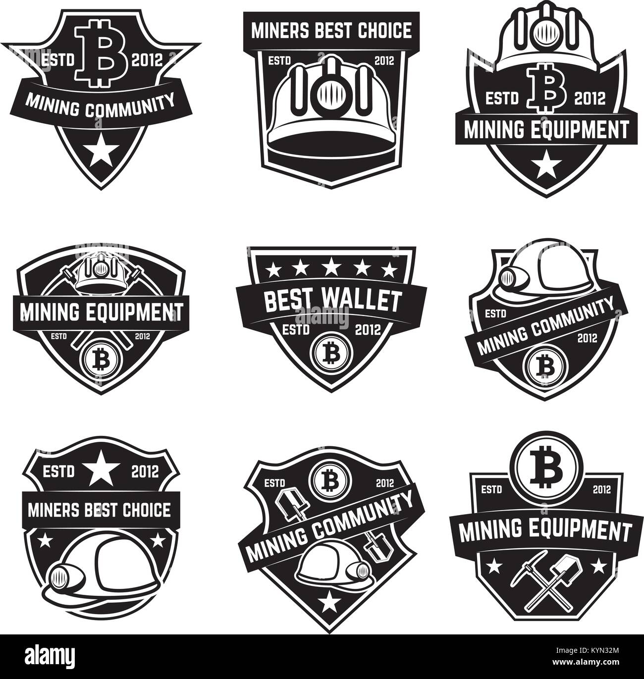 Set of cryptocurrency mining emblems isolated on white background ...