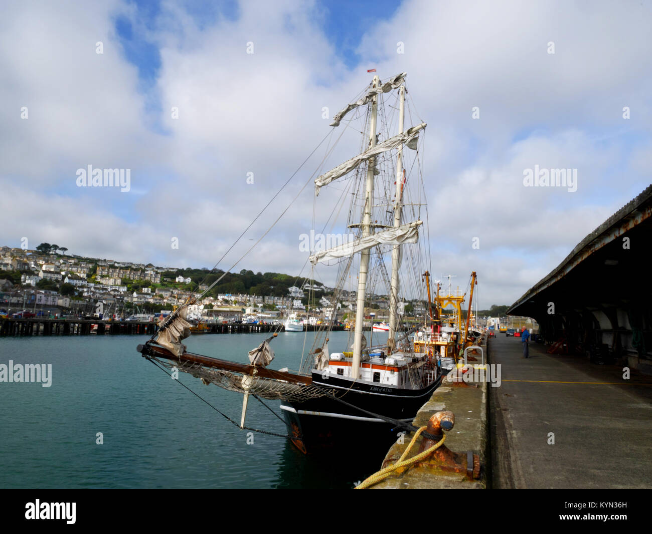 The brigantine square-rigger "Lady of Avenel" alongside at Newlyn ...