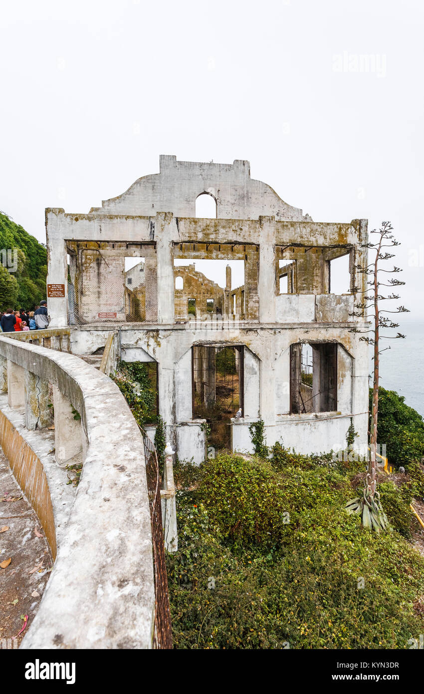 Dilapidated shell structure of the ruined Warden's House building ...