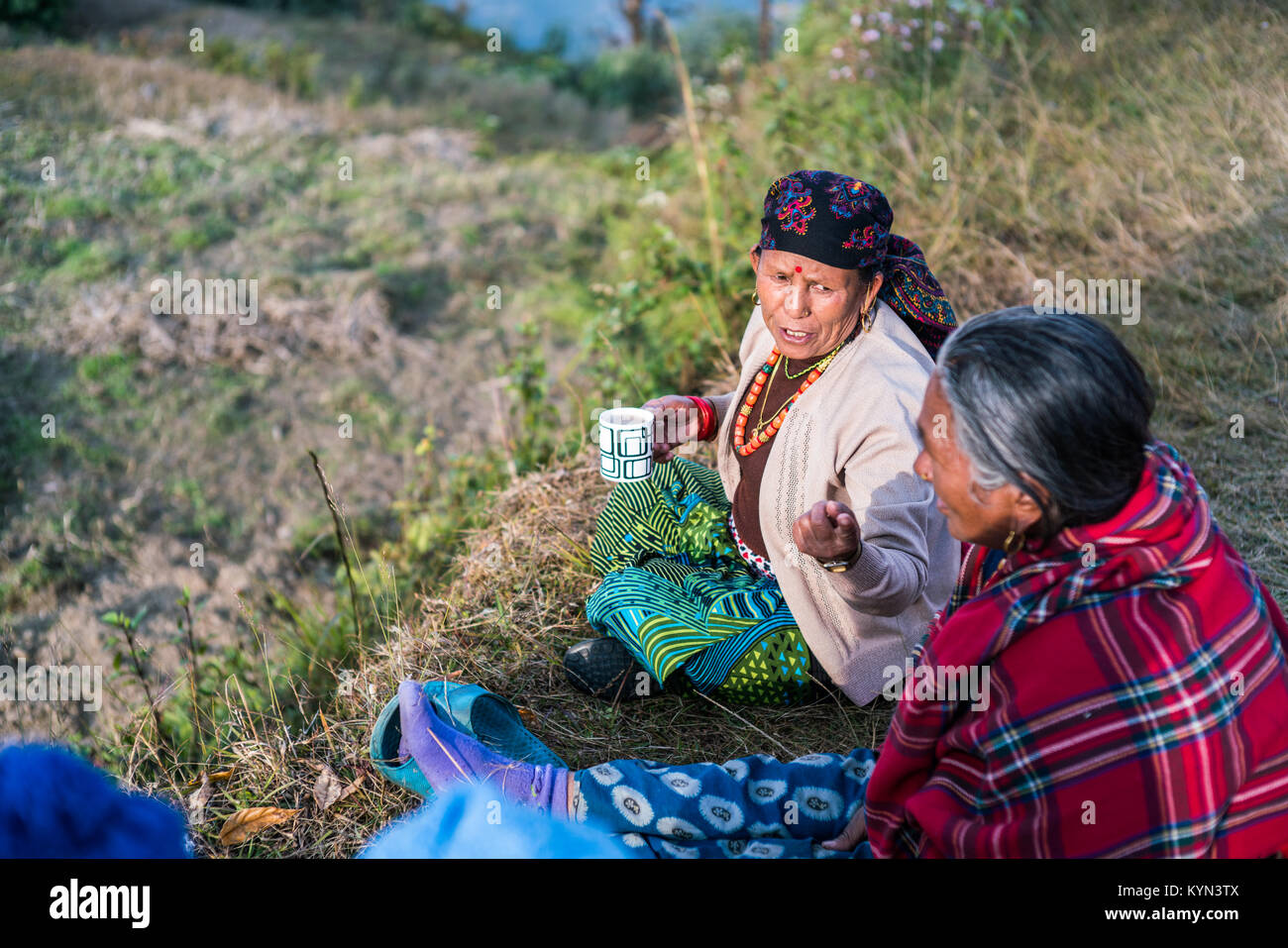 Local people in the mountain village, Annapurna national park, Nepal ...