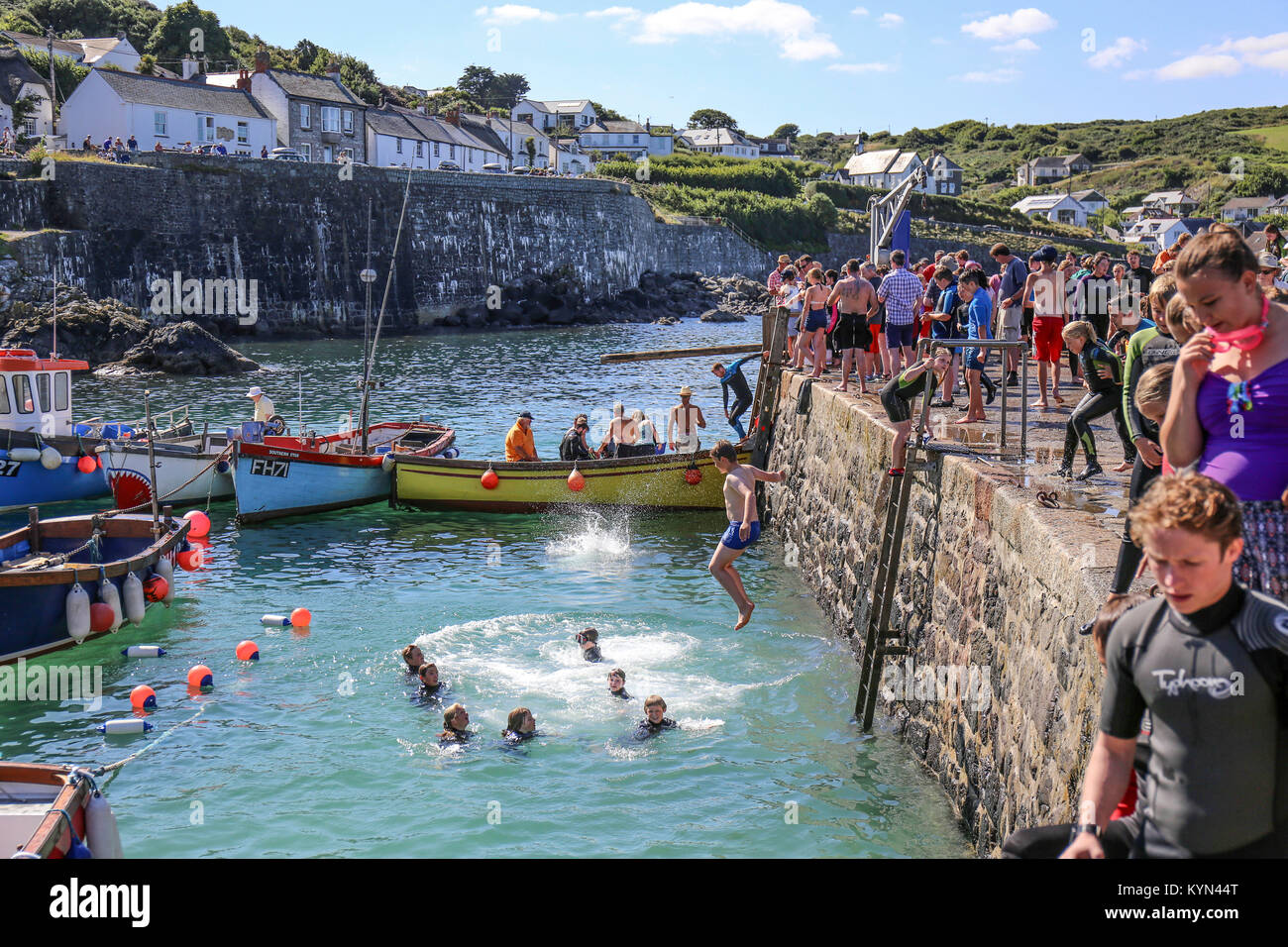 Annual Coverack Regatta Day. Children free for all jumping into the ...