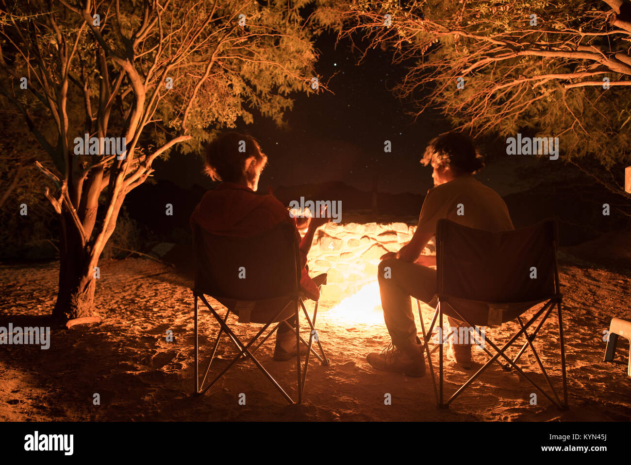 Camping At Night With Fire