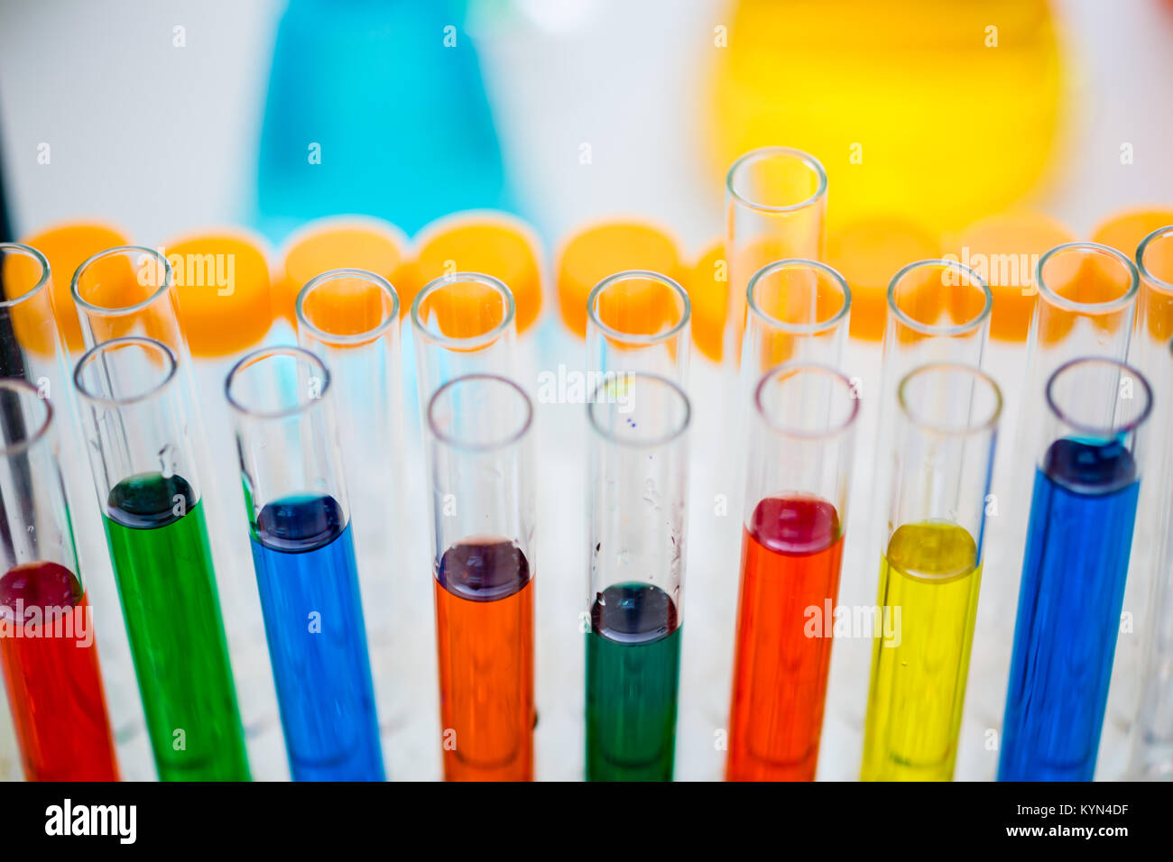 Test tubes and sample vials in school science lab for experiments Stock ...