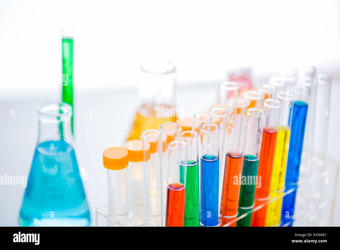 Test tubes and sample vials in school science lab for experiments Stock ...