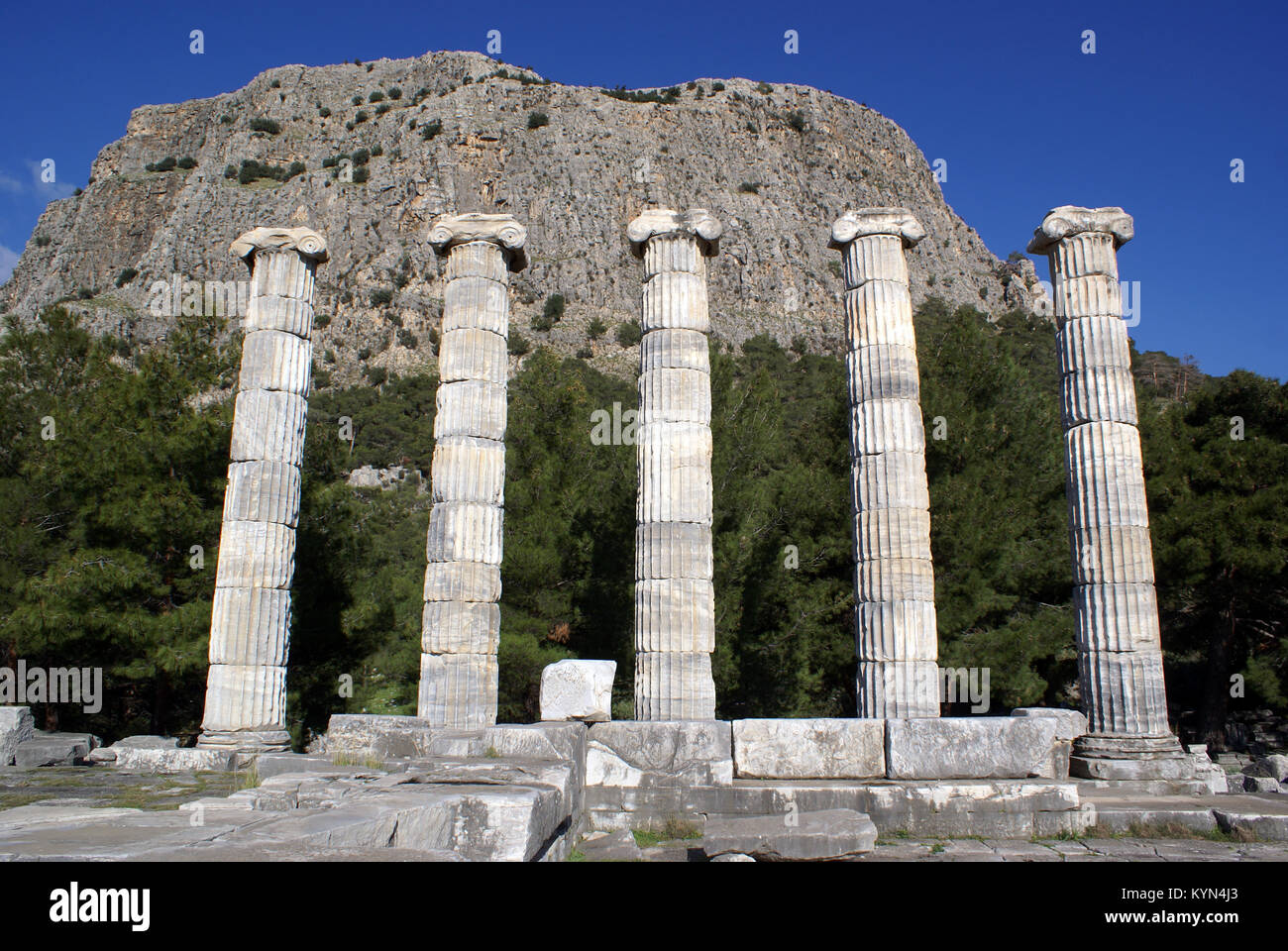 Athena temple and ruins in Priene, urkey Stock Photo - Alamy