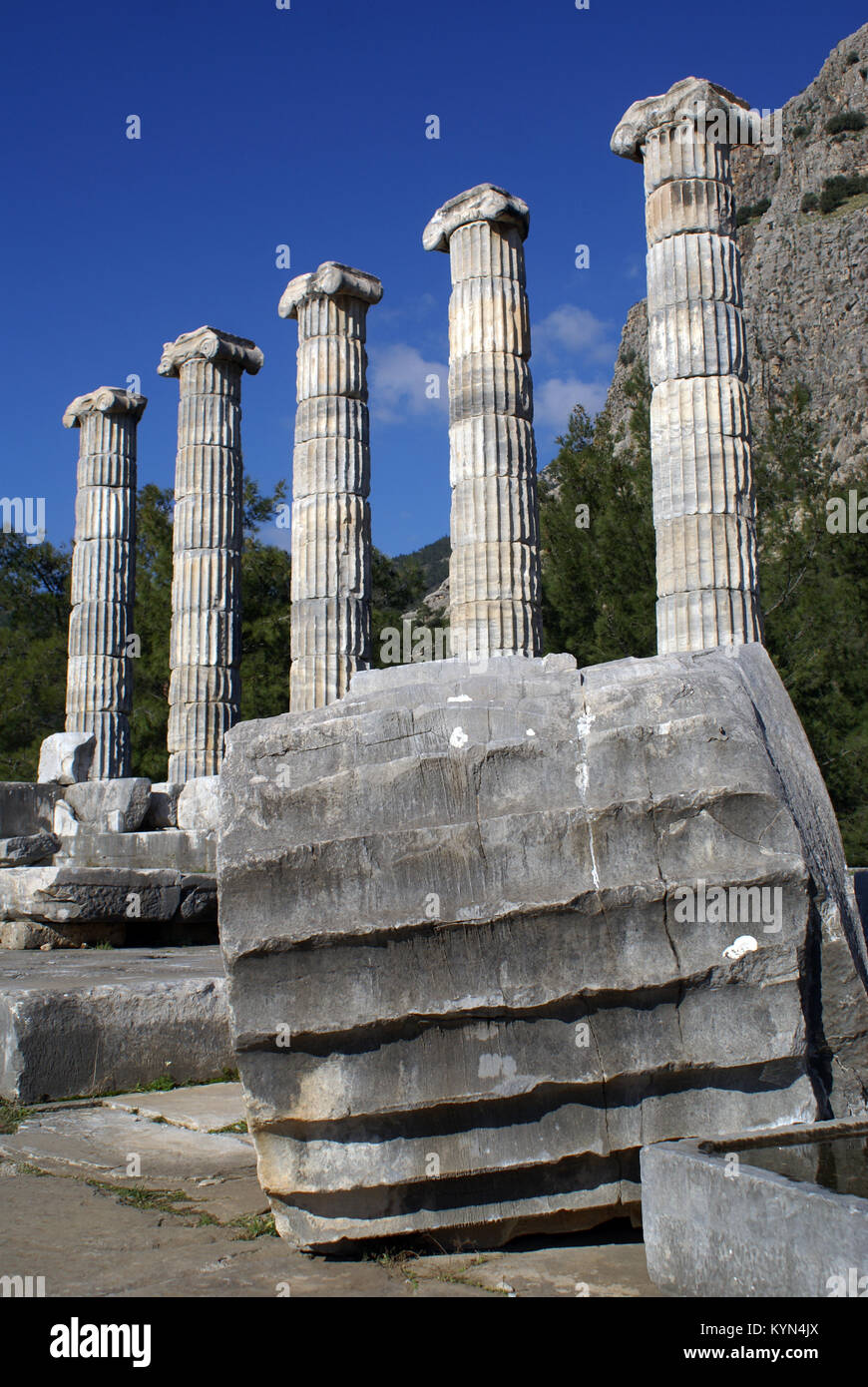 Columns of Athena temple and ruins in Priene, Turkey Stock Photo - Alamy