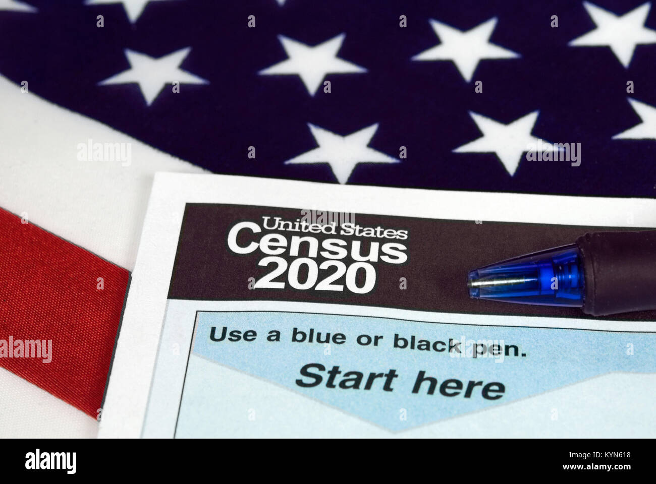 close up of 2020 census document form and ballpoint pen on American ...