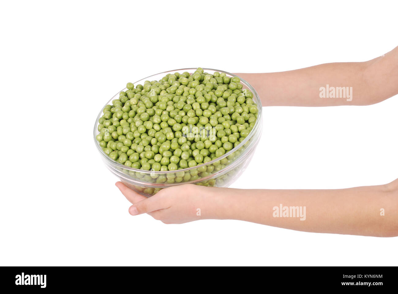 Green small spherical seeds of the pod fruit Pisum sativum, an edible ...