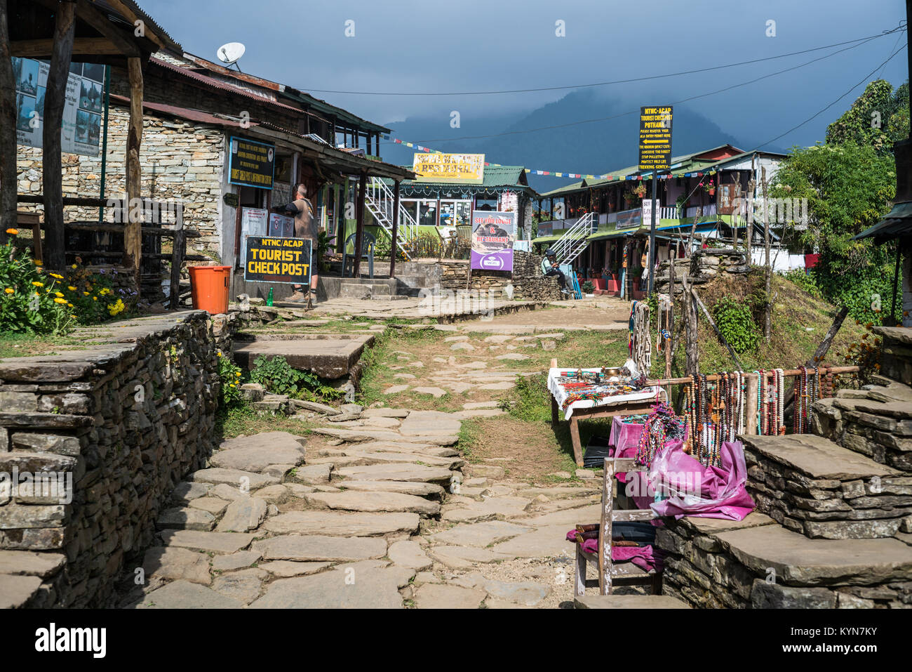 street of the village Pothana, Nepal, Asia. Annapurna base camp trek ...
