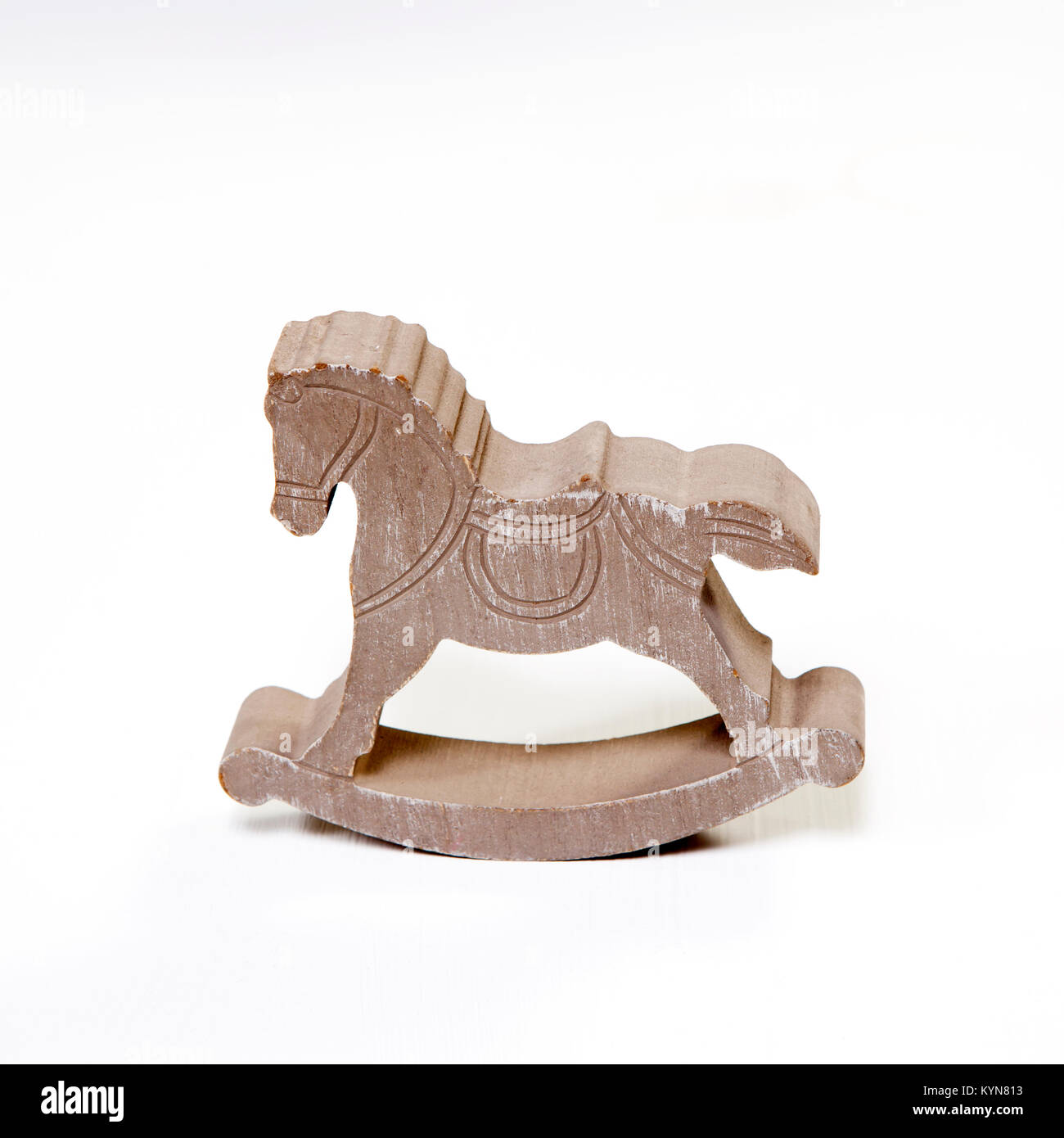 the Classic homemade wooden rocking horse on white background Stock ...
