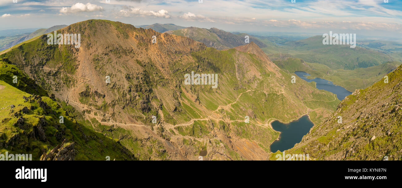 View from Mount Snowdon, Snowdonia, Gwynedd, Wales, UK - looking ...