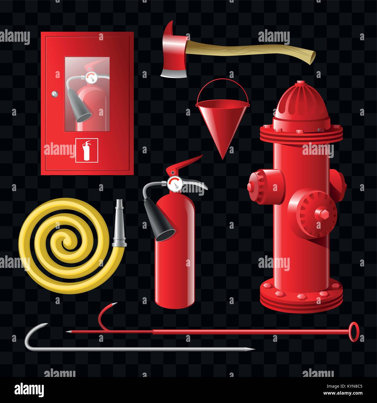 Firefighting equipment - set of realistic vector isolated objects Stock ...