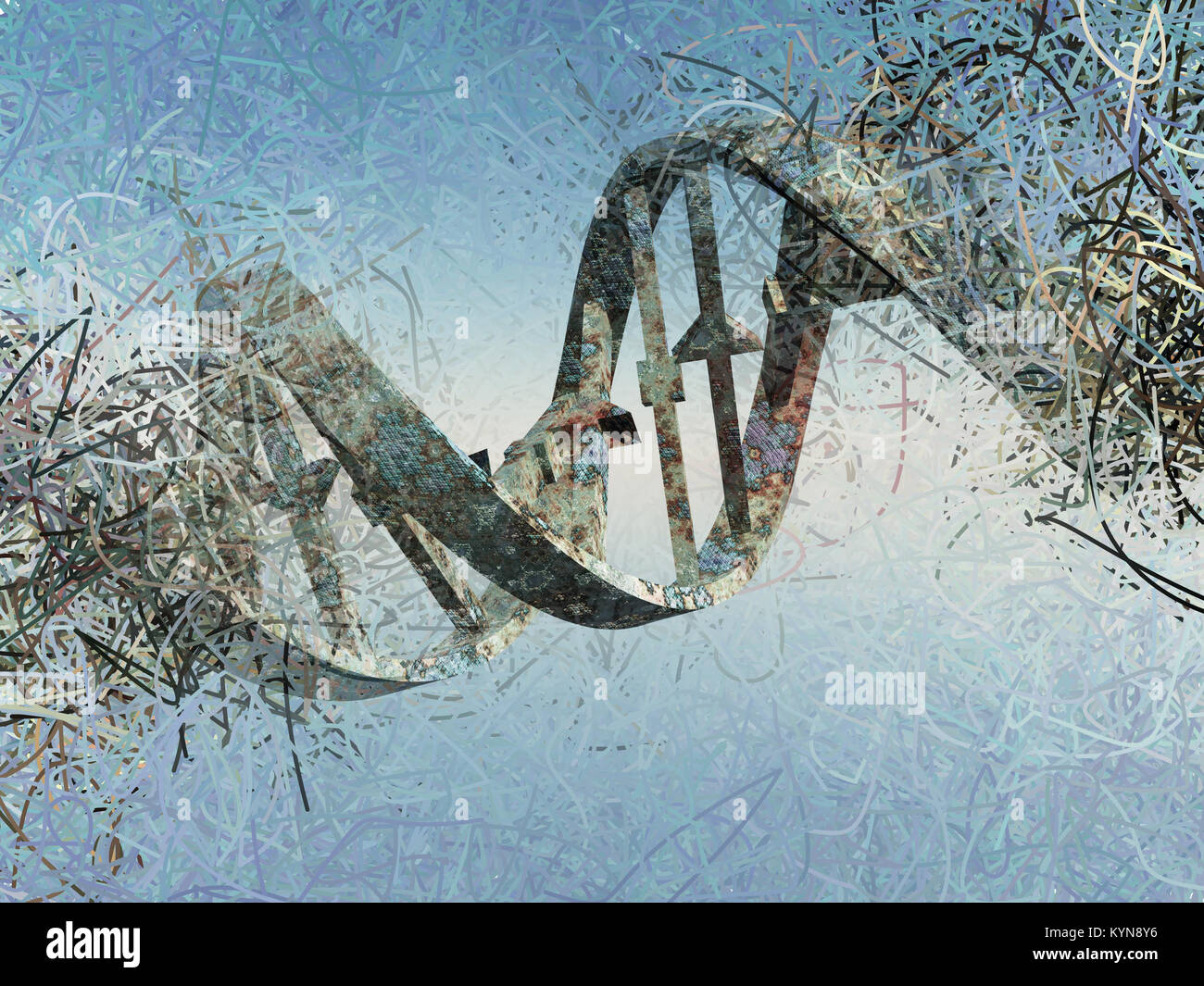 Surreal digital art. Damaged rusted DNA strands Stock Photo - Alamy