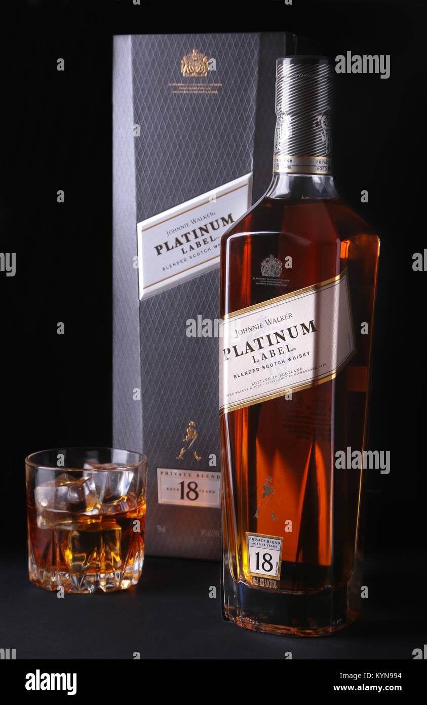 Grodno, Belarus, January 02, 2018 , Johnnie Walker Platinum label ...