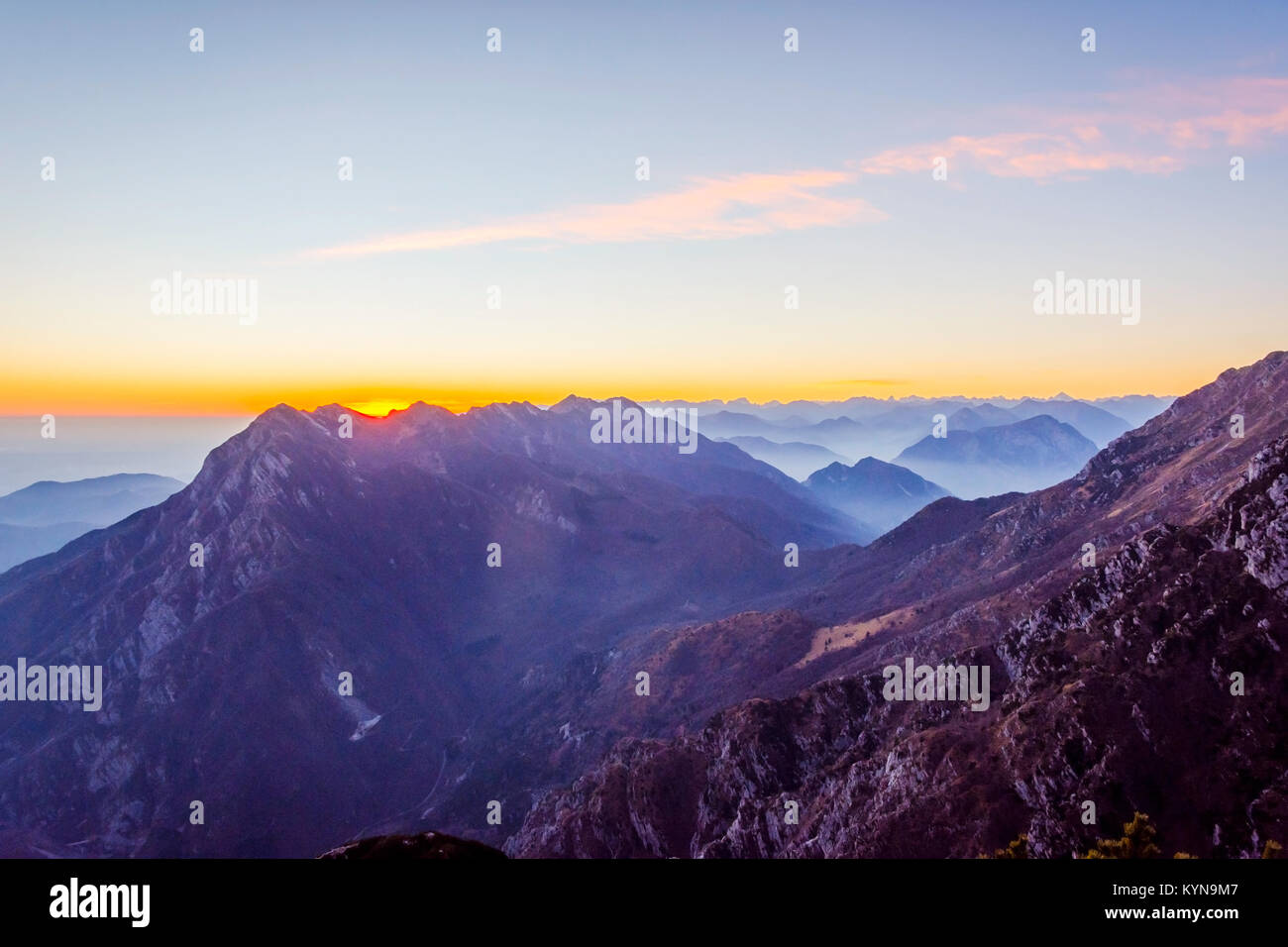 Rocky mountains in the italian alps in sunset Stock Photo - Alamy